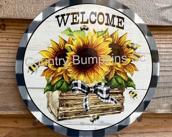 Welcome Sign With Sunflower Farmhouse Decor Wreath Sign Wreath | Etsy