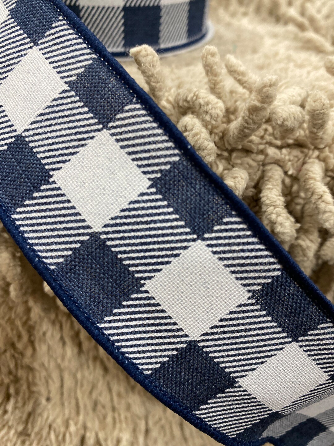 Navy and White Buffalo Plaid Ribbon Buffalo Plaid Ribbon Spring Ribbon ...