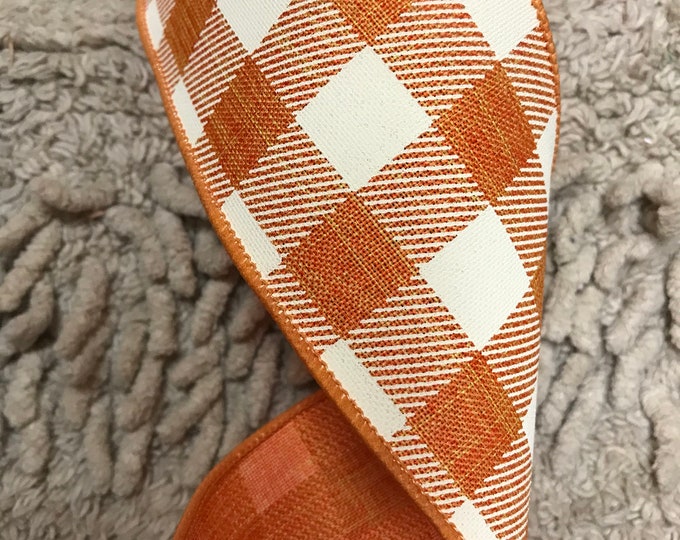 Buffalo Plaid Ribbon Fall Ribbon Orange and Cream Plaid Ribbon Plaid ...
