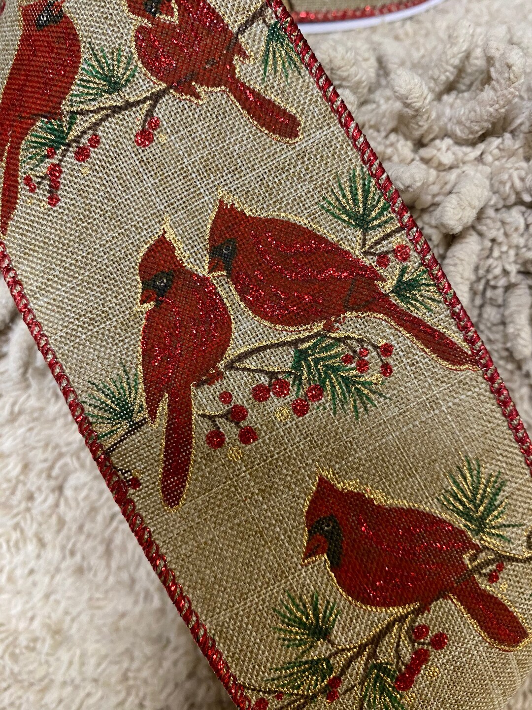 Cardinal Ribbon Christmas Ribbon Red Bird Ribbon Wreath Supplies Wreath ...