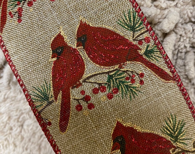 Cardinal Ribbon Christmas Ribbon Red Bird Ribbon Wreath Supplies Wreath ...