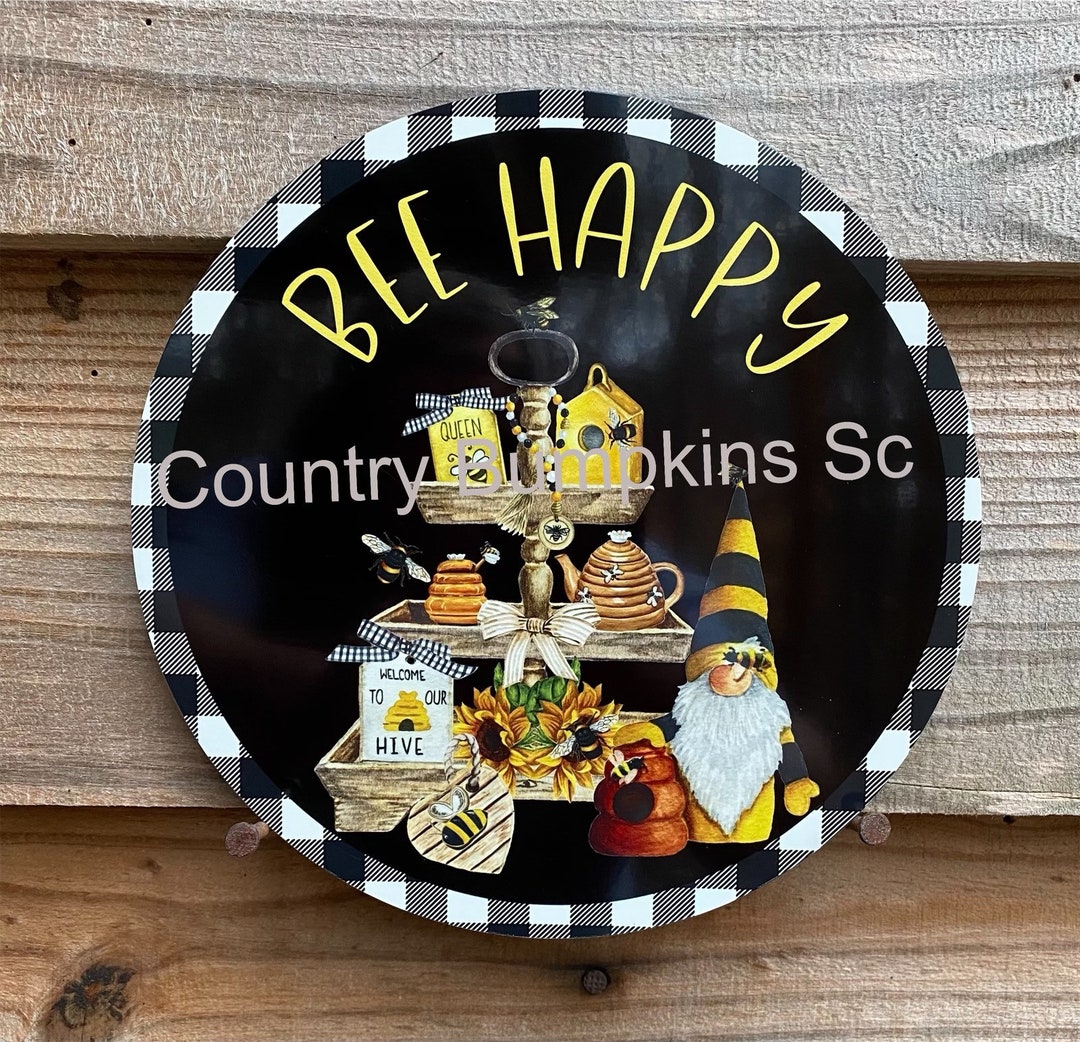 Bee Happy Sign Farmhouse Decor Wreath Sign Wreath Attachment Wreath ...