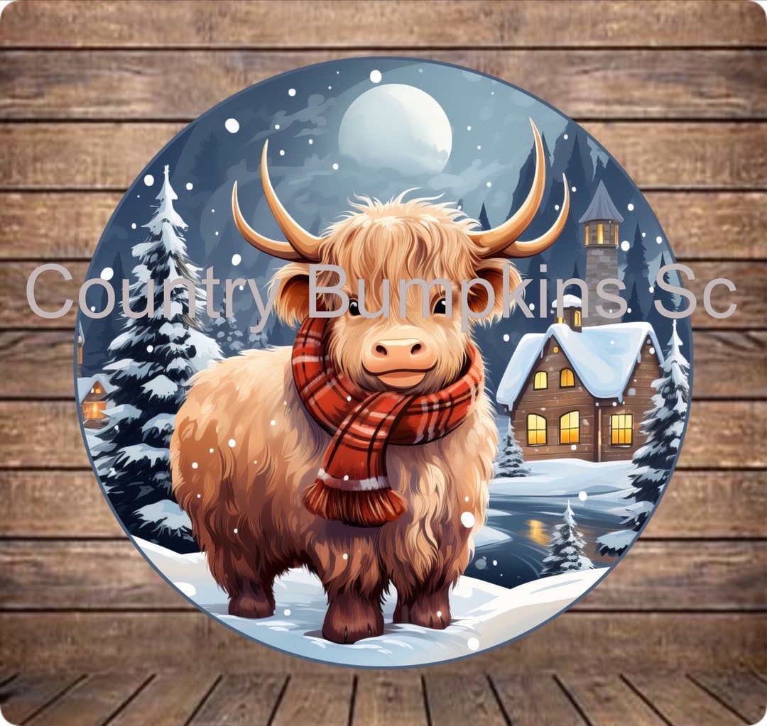 Christmas Highland Cow Sign Farmhouse Decor Wreath Sign Wreath ...