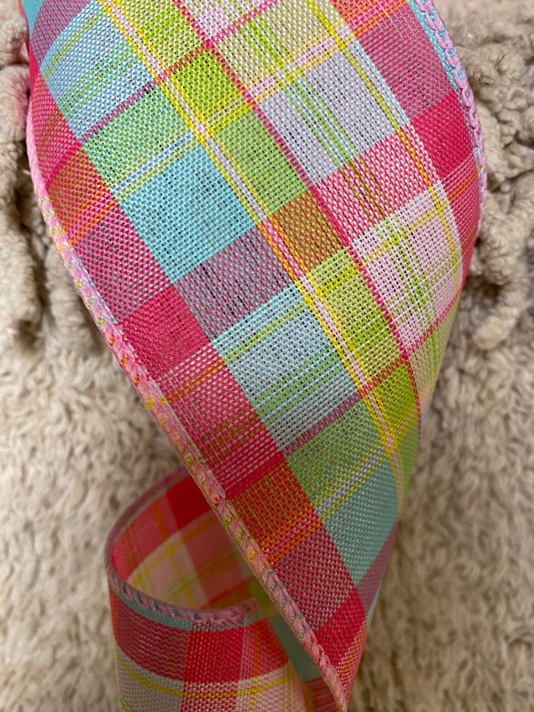 Spring Ribbon Plaid Ribbon Summer Ribbon Wreath Ribbon Wreath Supplies ...