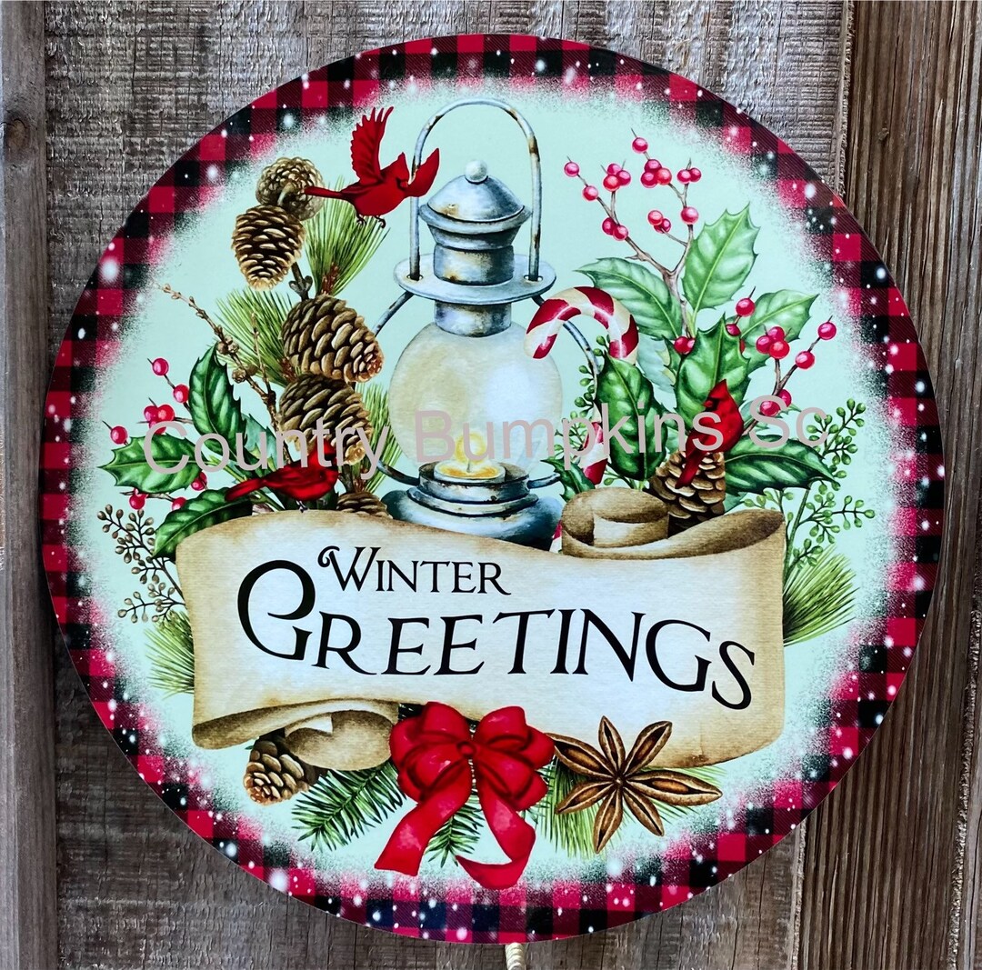 Winter Greetings Sign Farmhouse Decor Wreath Sign Wreath Attachment ...