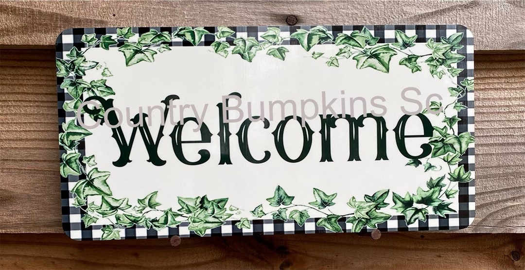 Welcome With Ivy Boarder Decor Wreath Sign Wreath Attachment Wreath ...