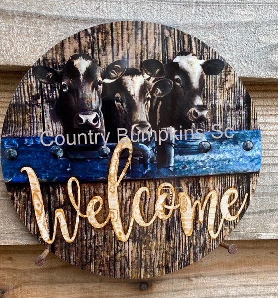 Welcome sign with cows farmhouse decor wreath sign wreath | Etsy