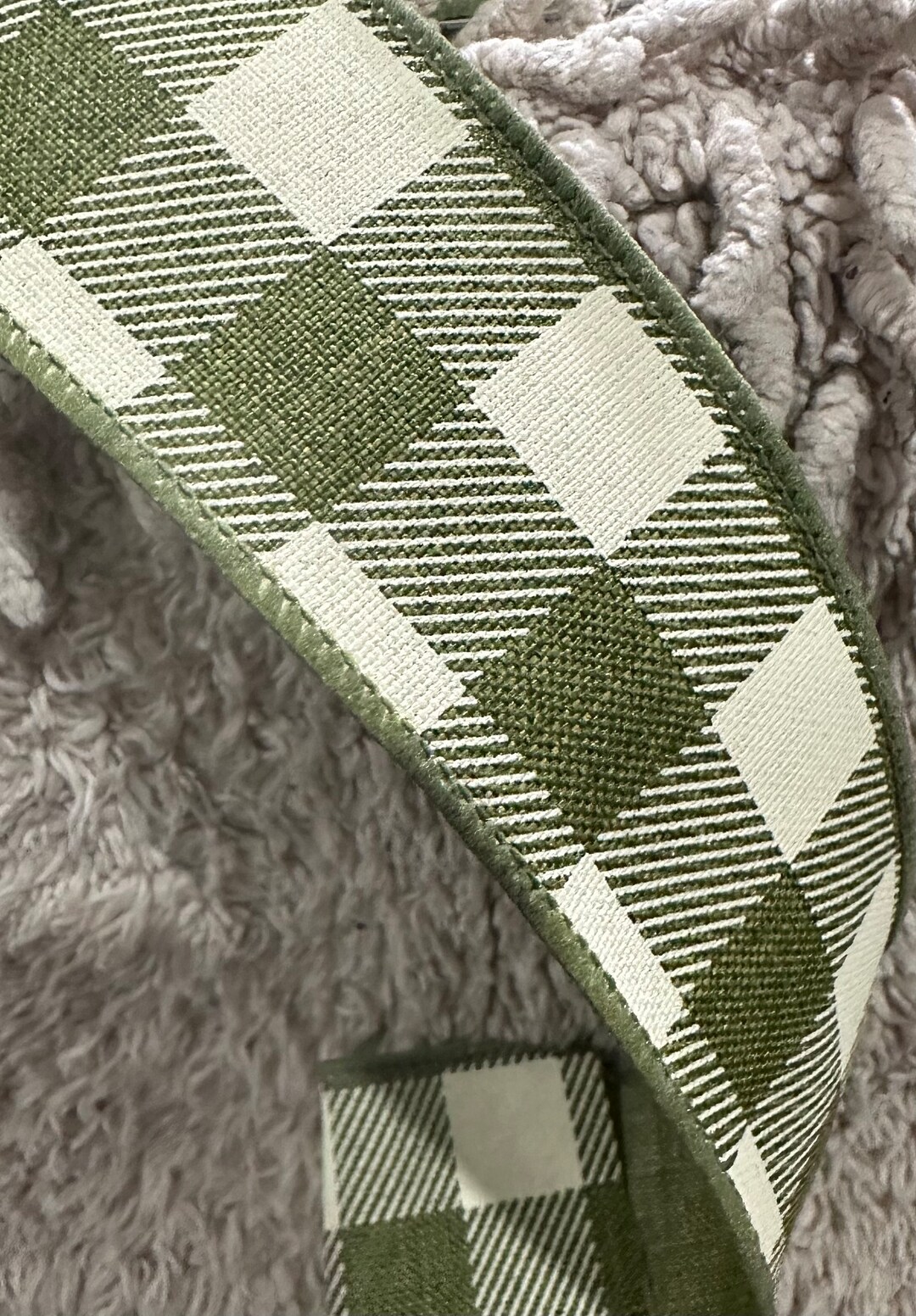 Buffalo Plaid Ribbon Farmhouse Ribbon Moss and White Ivory Ribbon Plaid ...