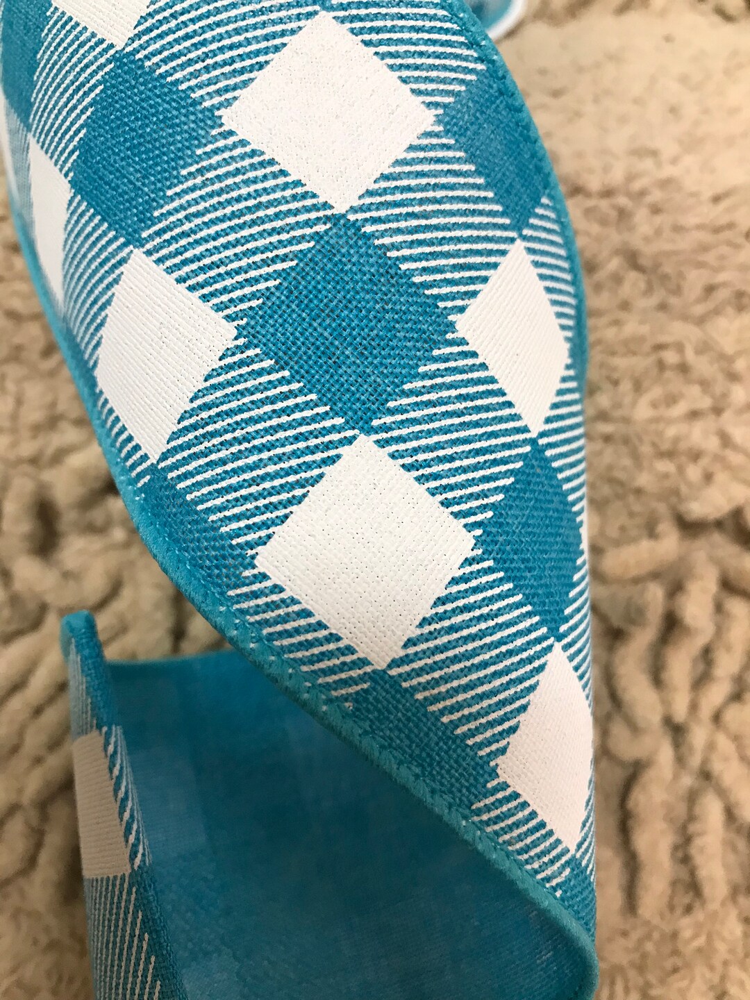 Buffalo Plaid Ribbon Farmhouse Ribbon Turquoise and White Ribbon Plaid ...