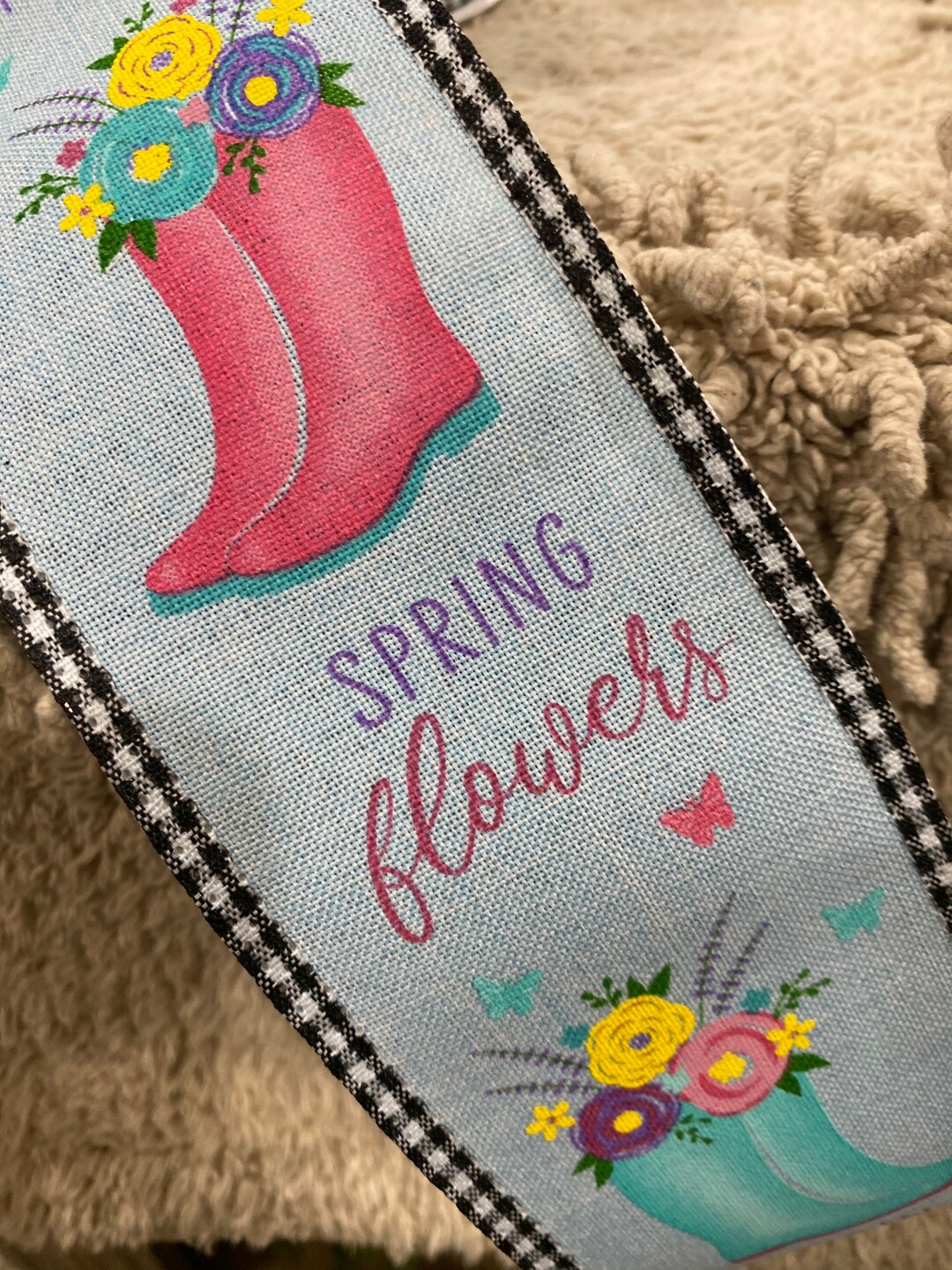 Spring Ribbon Rain Boot Ribbon Summer Ribbon Wreath Ribbon Wreath ...