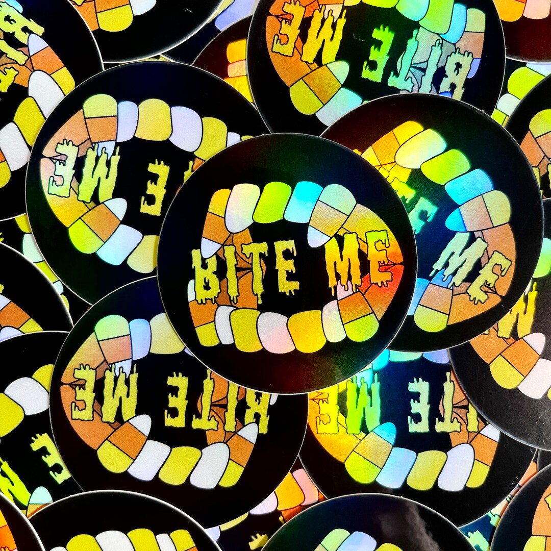 Bite Me Candy Corn Halloween Teeth Holographic Stickers - Etsy