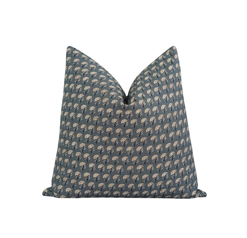 Stylish Slate Blue Throw Pillow Cover With Beige Brown and Navy Fan ...