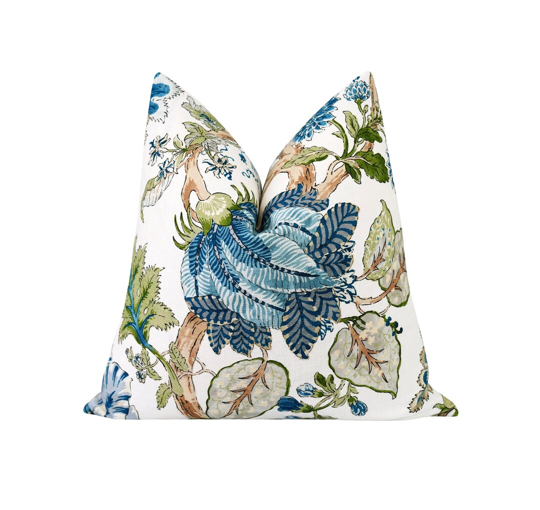 Blue Floral Pillow, Double Sided Designer Floral Pillow, 20" Blue Green ...