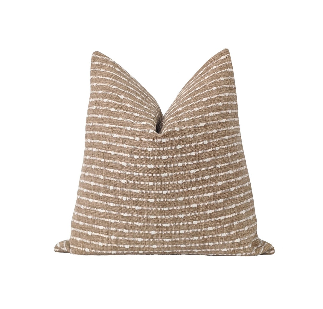 Dark Sand Woven Pillow Cover • Double Sided Chunky Stripe • Tan & Ivory ...