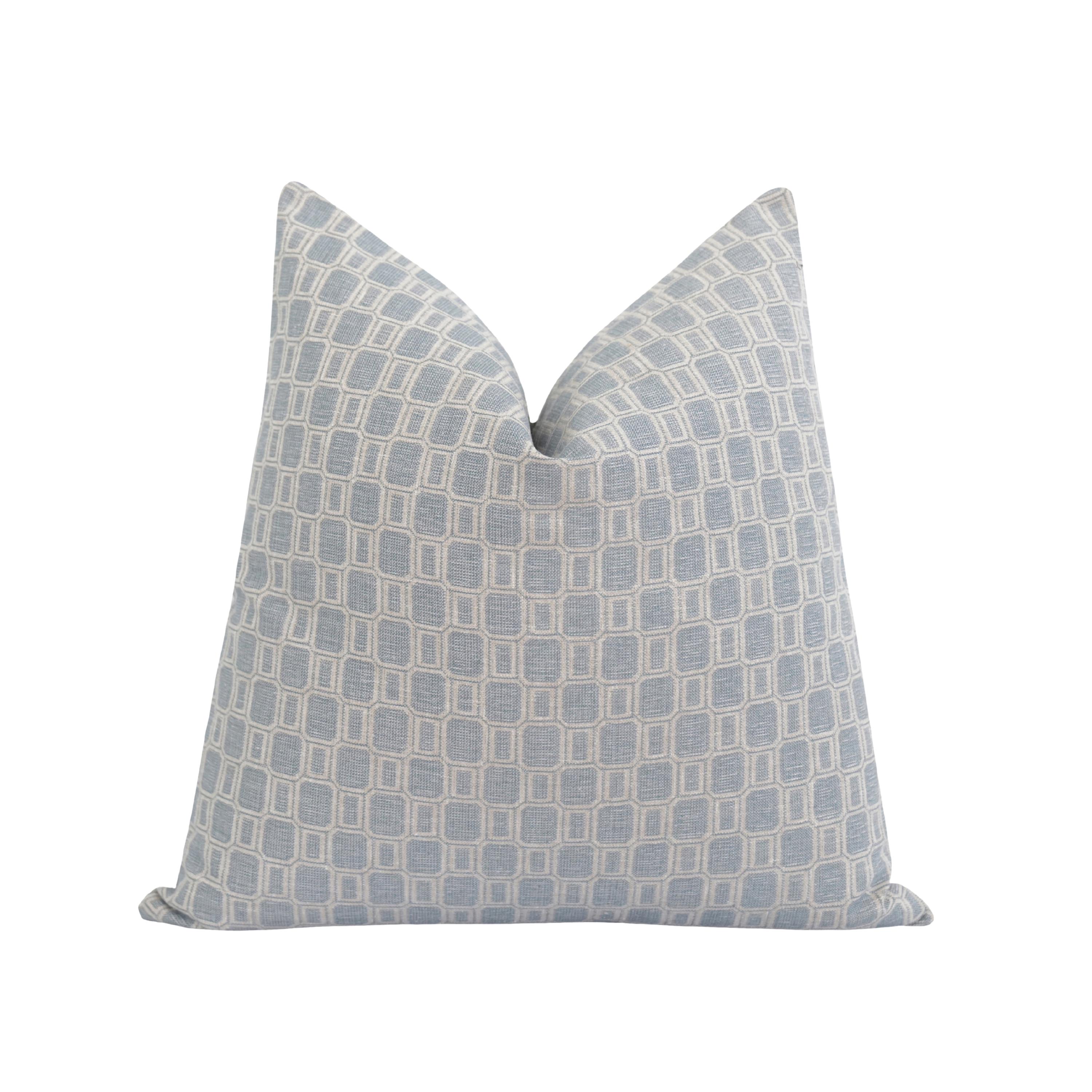 Linen and Slate Blue Geometric Pillow Cover • Double Sided Woven ...