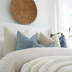 Chambray Blue Solid Linen Pillow Cover, Coastal Living Room Accent, 18 ...