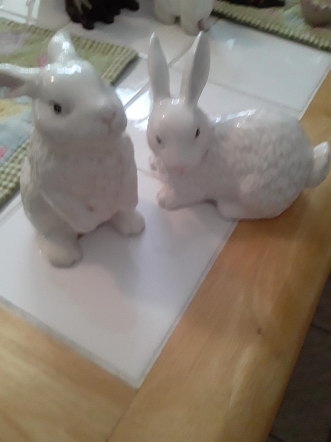 Set of 2 Easter Bunny Rabbit Ceramic Figurines 5" - Etsy