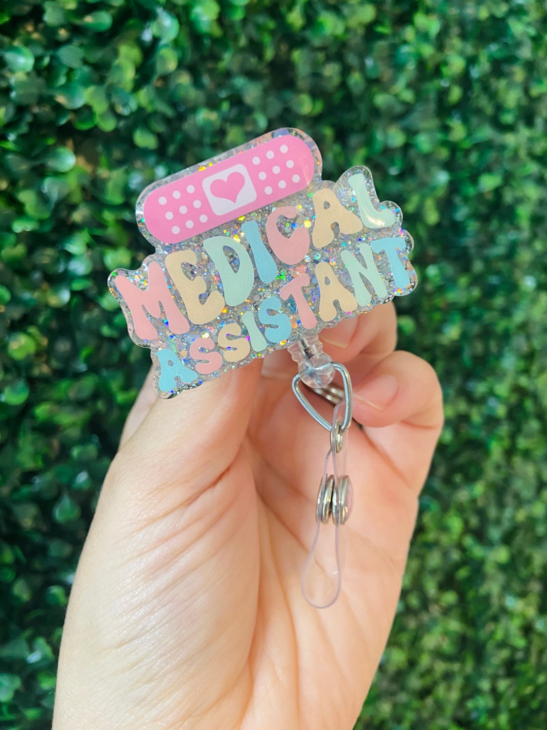 Medical Assistant Badge Reel | Glitter Acrylic Retractable Badge Holder ...