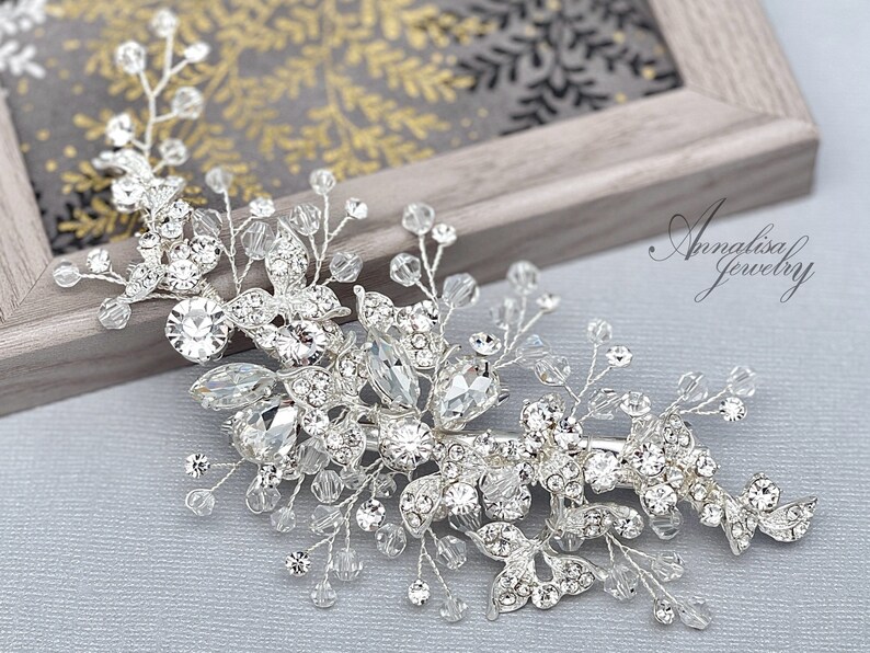 Silver Hair Clip Floral Wedding Hair Clip Crystal Bridal - Etsy