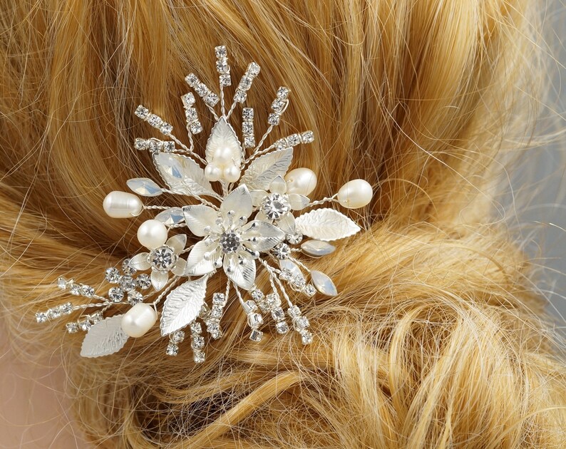 Bridal Hair Pin Silver Floral Wedding Hair Pins Freshwater - Etsy