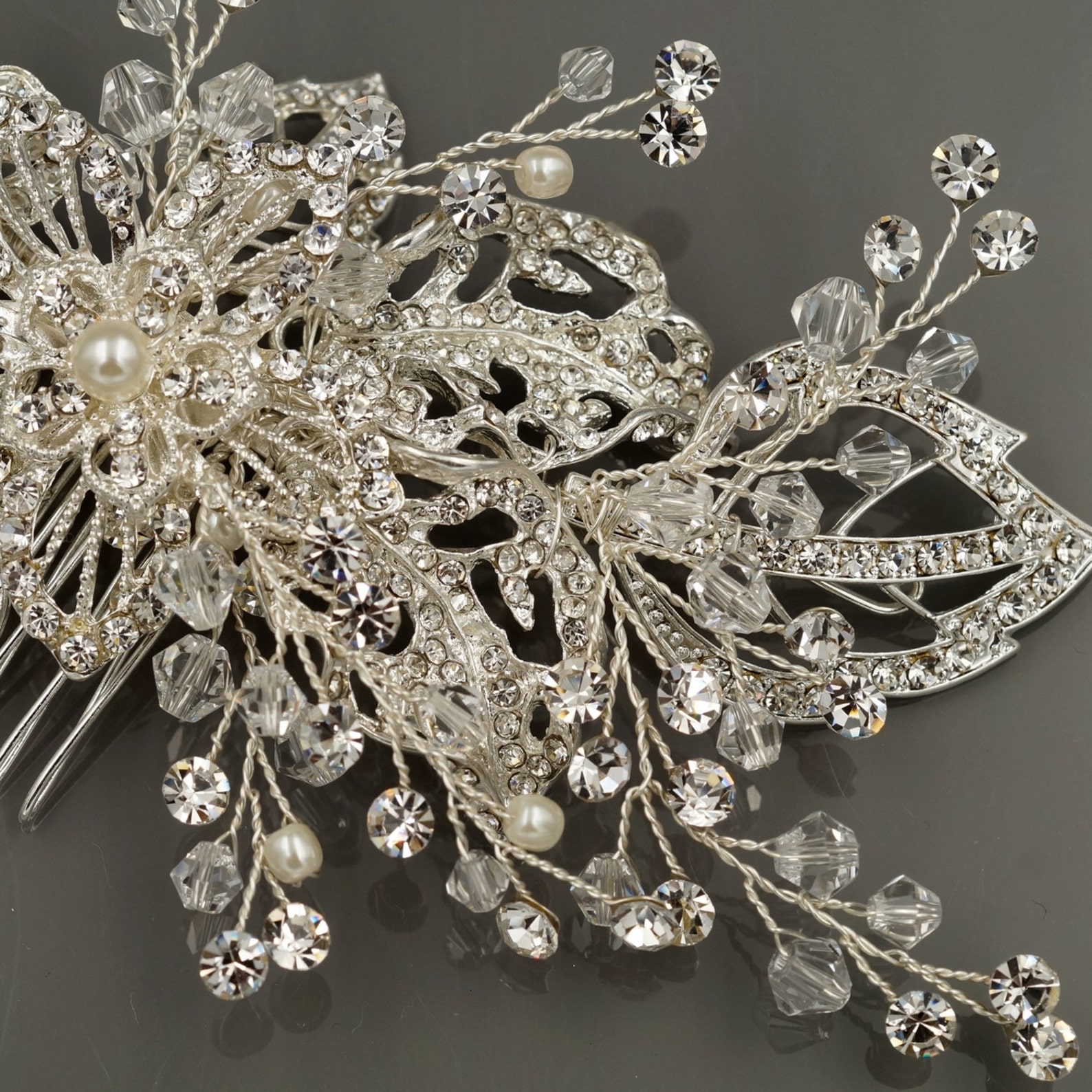 Silver Hair Comb Floral Wedding Hair Comb Crystal Bridal | Etsy