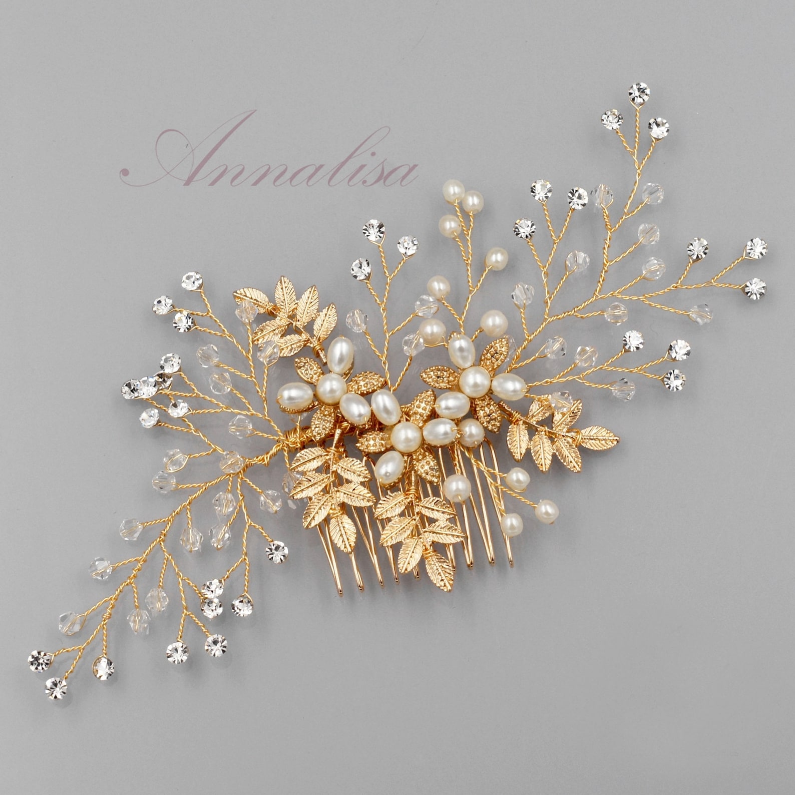 Gold Hair Comb, Floral Wedding Hair Comb, Crystal Bridal Hair Comb ...