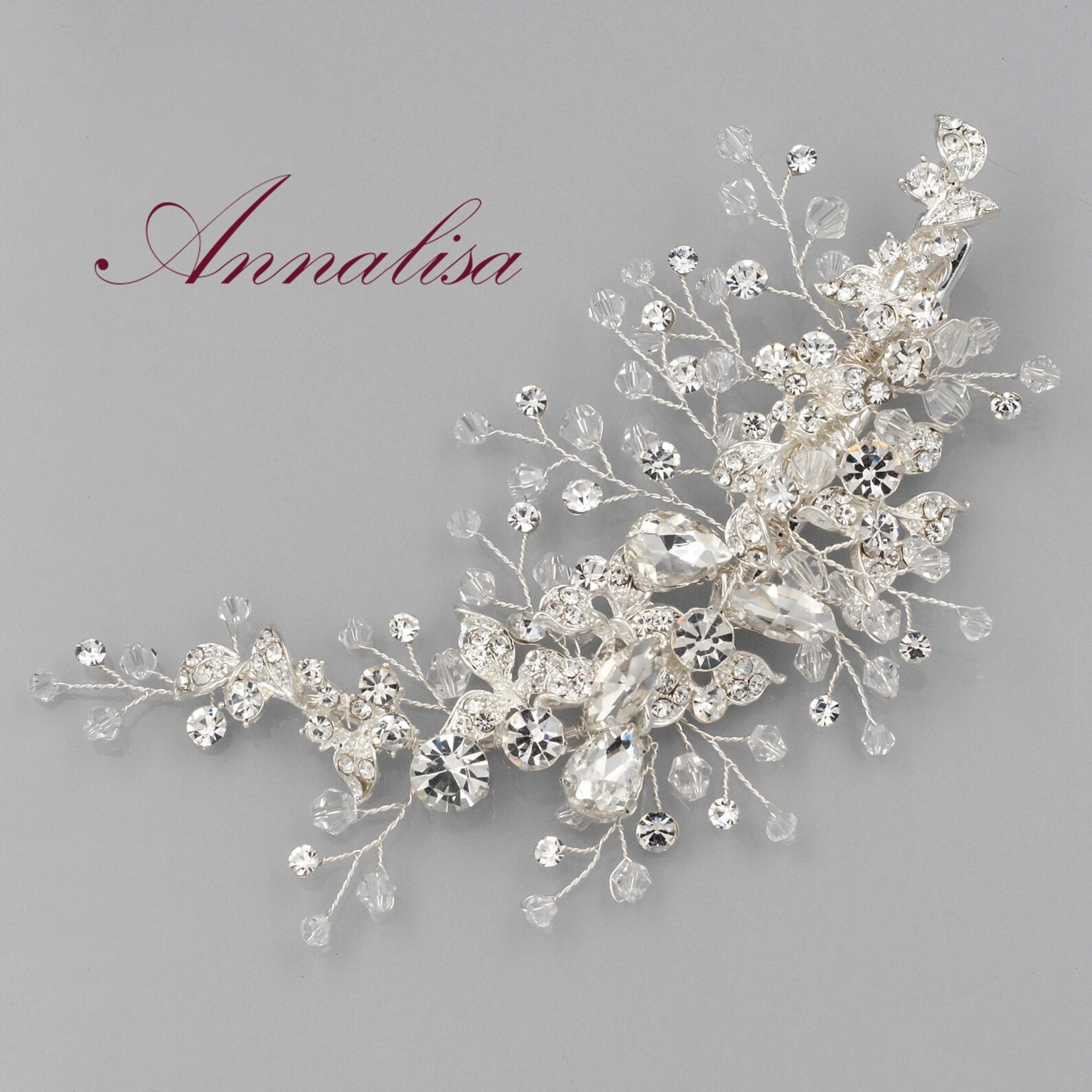 Silver Hair Clip Floral Wedding Hair Clip Crystal Bridal | Etsy