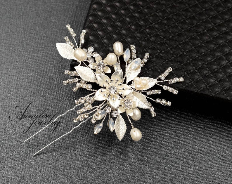 Bridal Hair Pin Silver Floral Wedding Hair Pins Freshwater - Etsy