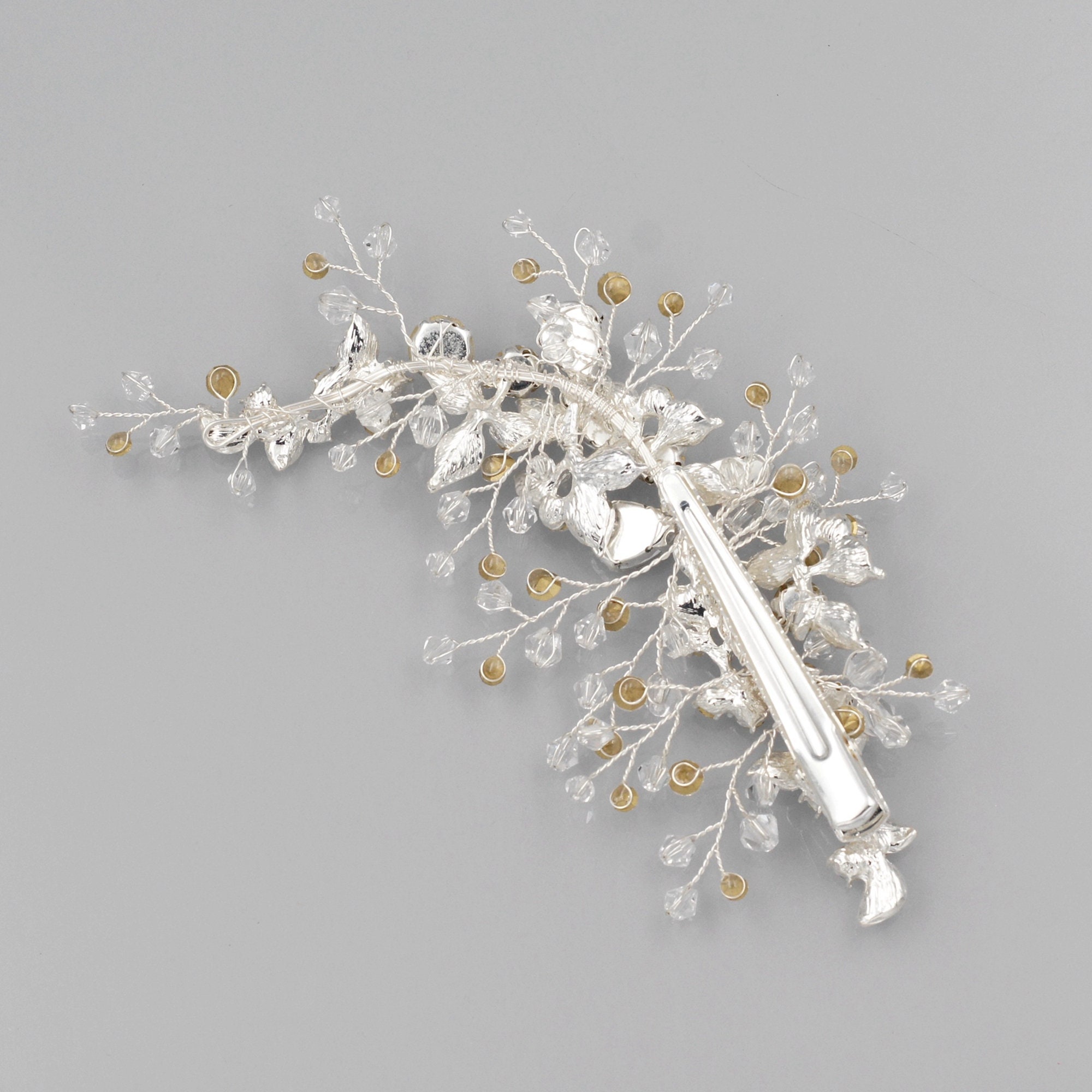 Silver Hair Clip Floral Wedding Hair Clip Crystal Bridal | Etsy