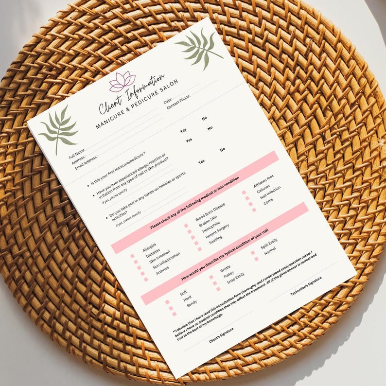 Editable Spa Intake Form, Pedicure Intake Form, Manicure Intake Form - Etsy