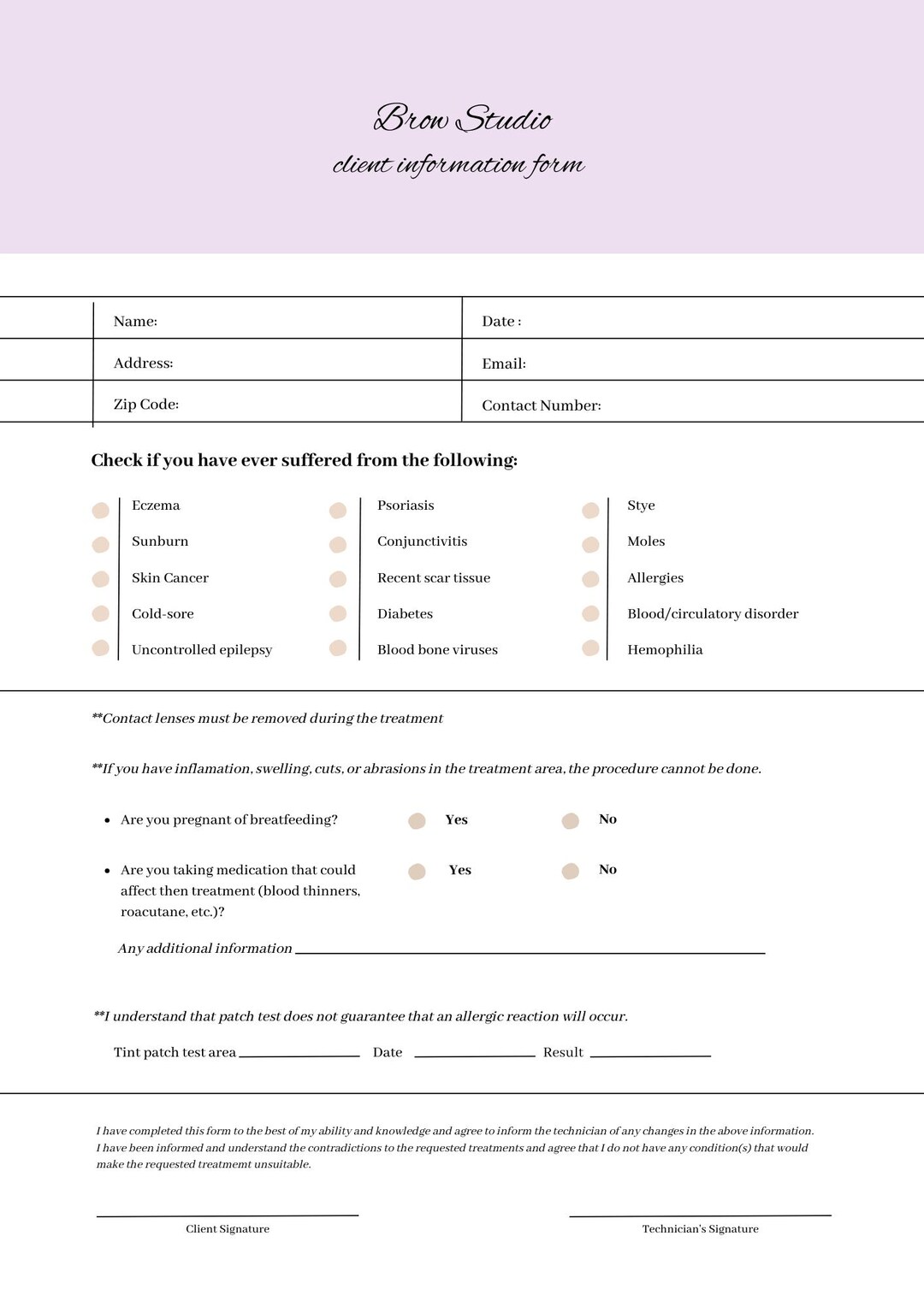 Editable Brow Studio Intake Form, Client Intake Form, Beauty Salon ...