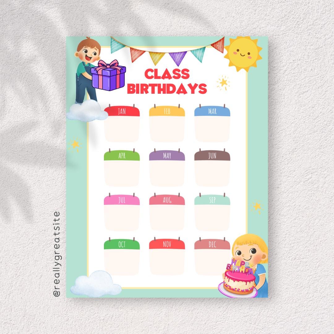Editable Class Birthday Calendar Template, Canva Instant Download - Etsy