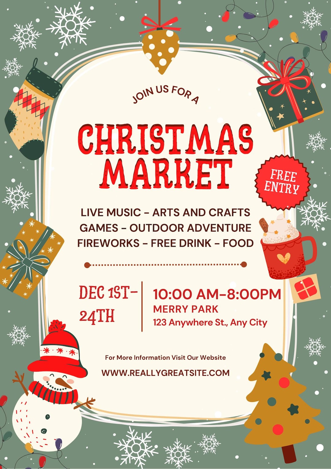 Holiday Market Flyer, EDITABLE Template, Christmas Sale Poster, Craft ...