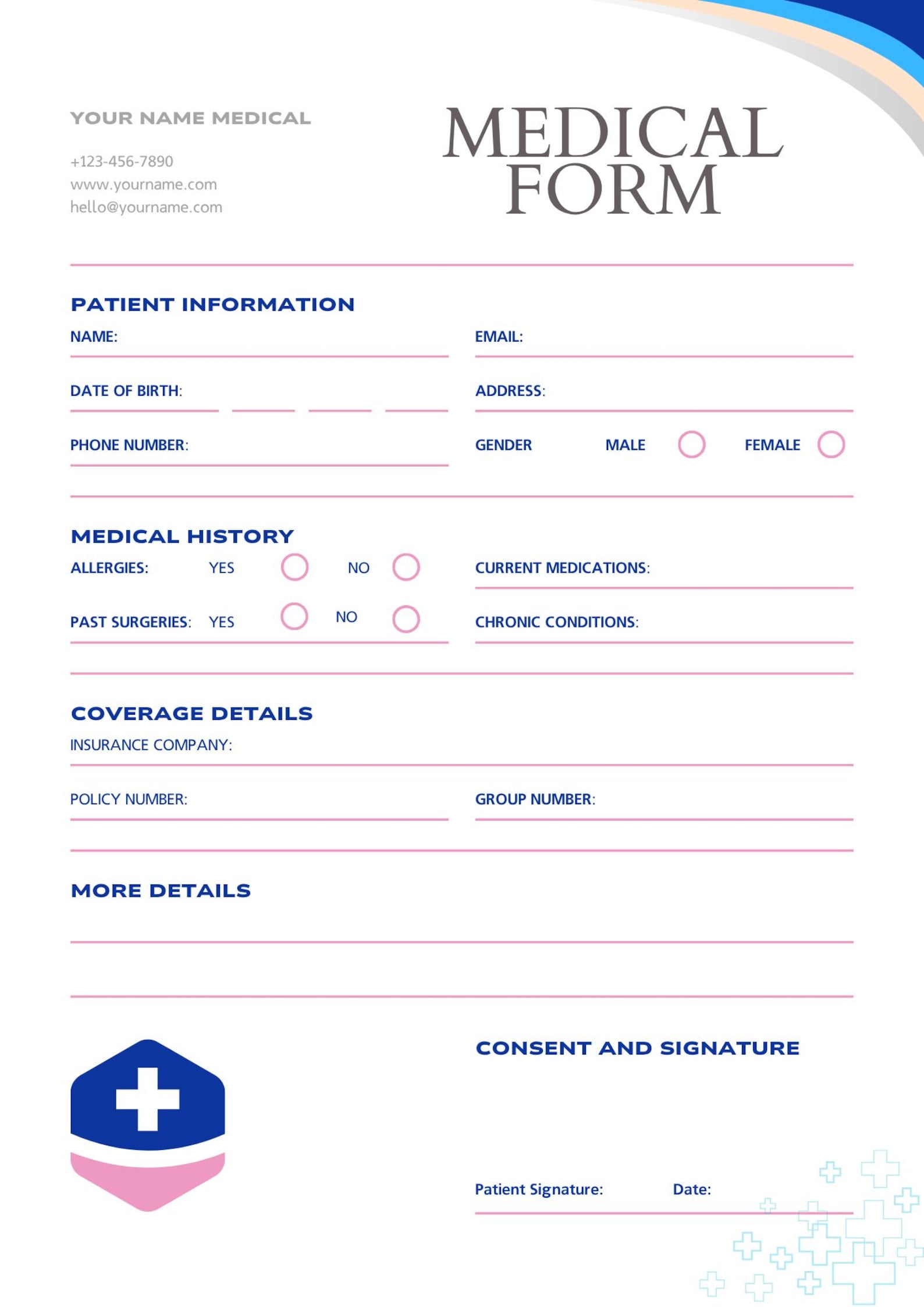 Editable Medical Intake Form Template (canva) - Etsy