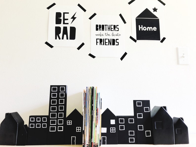 Chalkboard City Life Bookends city blocks house bookends | Etsy