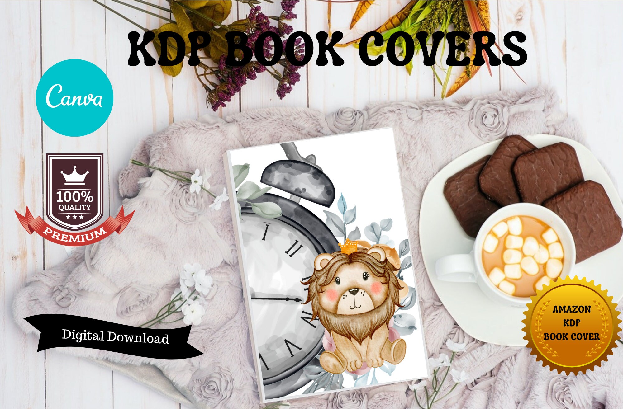 KDP Book Cover Template, 8.5 X 11, Flower Time Clock Cover Design ...