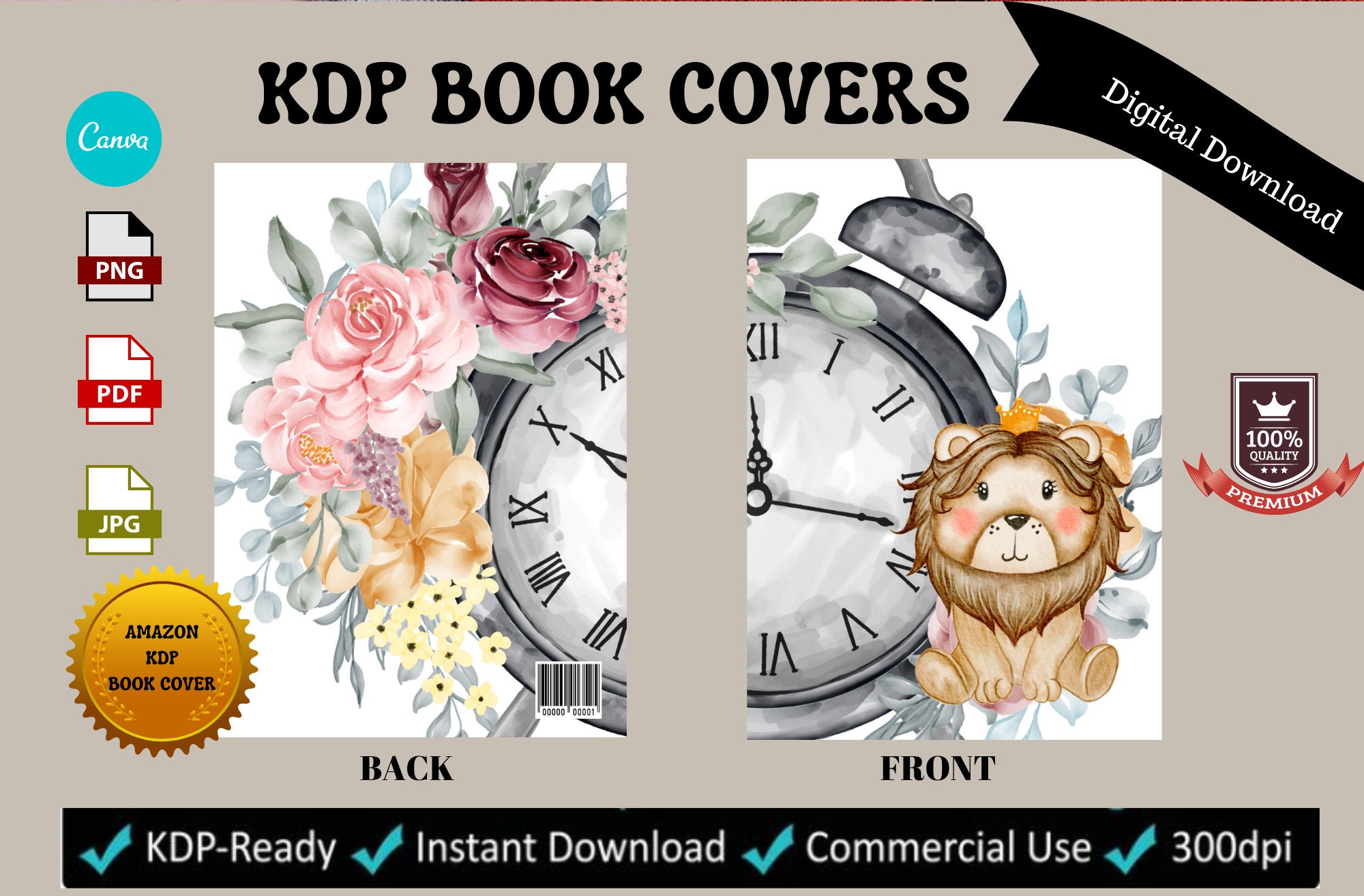 KDP Book Cover Template, 8.5 X 11, Flower Time Clock Cover Design ...