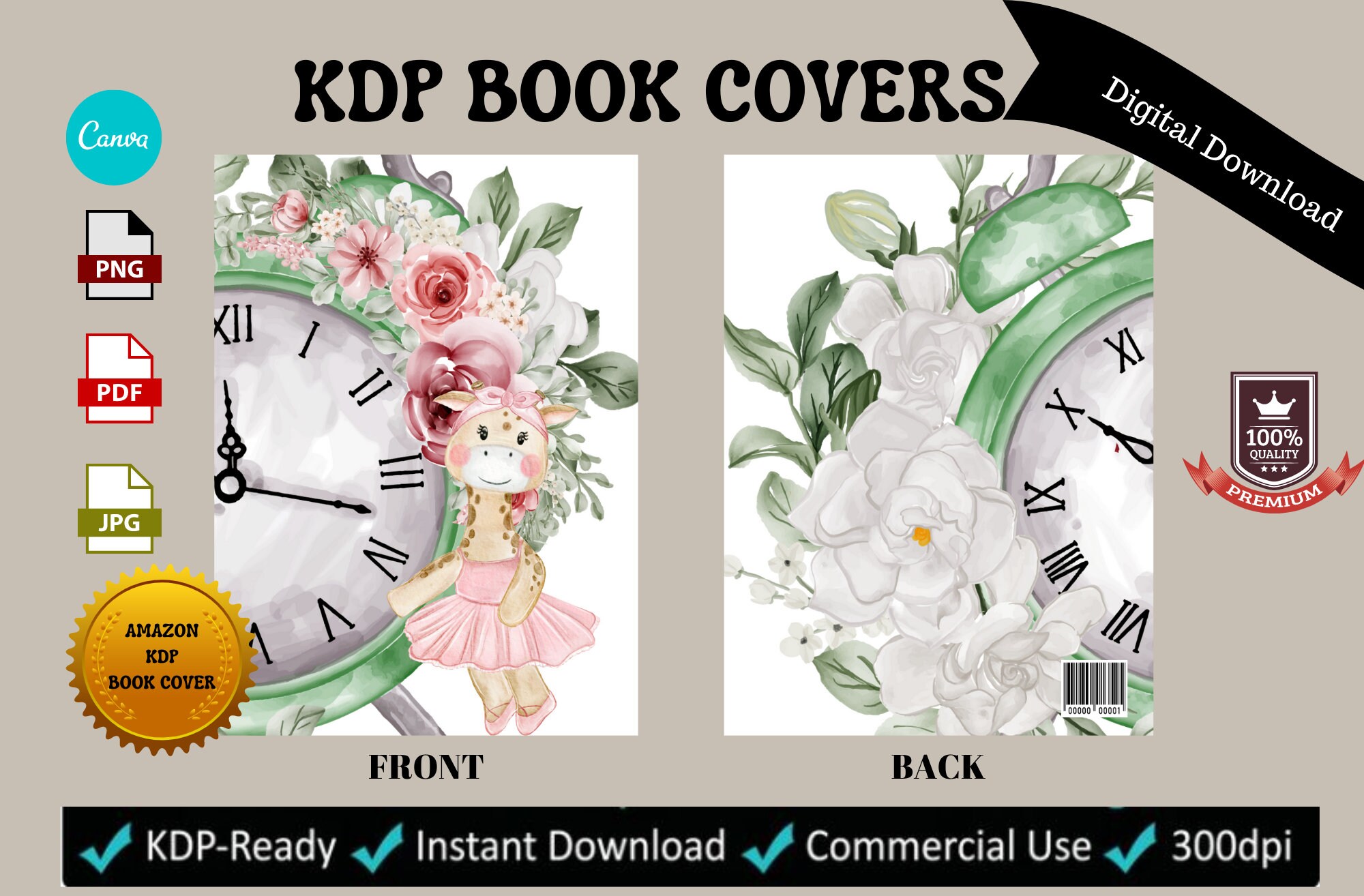 KDP Book Cover Template, 8.5 X 11, Flower Time Clock Cover Design ...