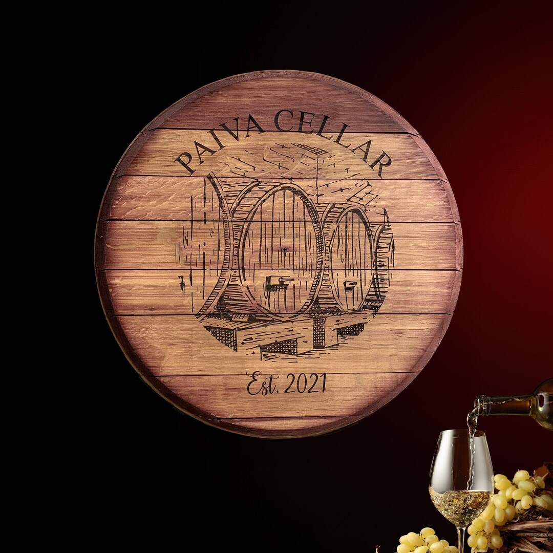 Custom Handmade Wine Barrel Lid - Reclaimed Wine Barrel Head- Engraved ...