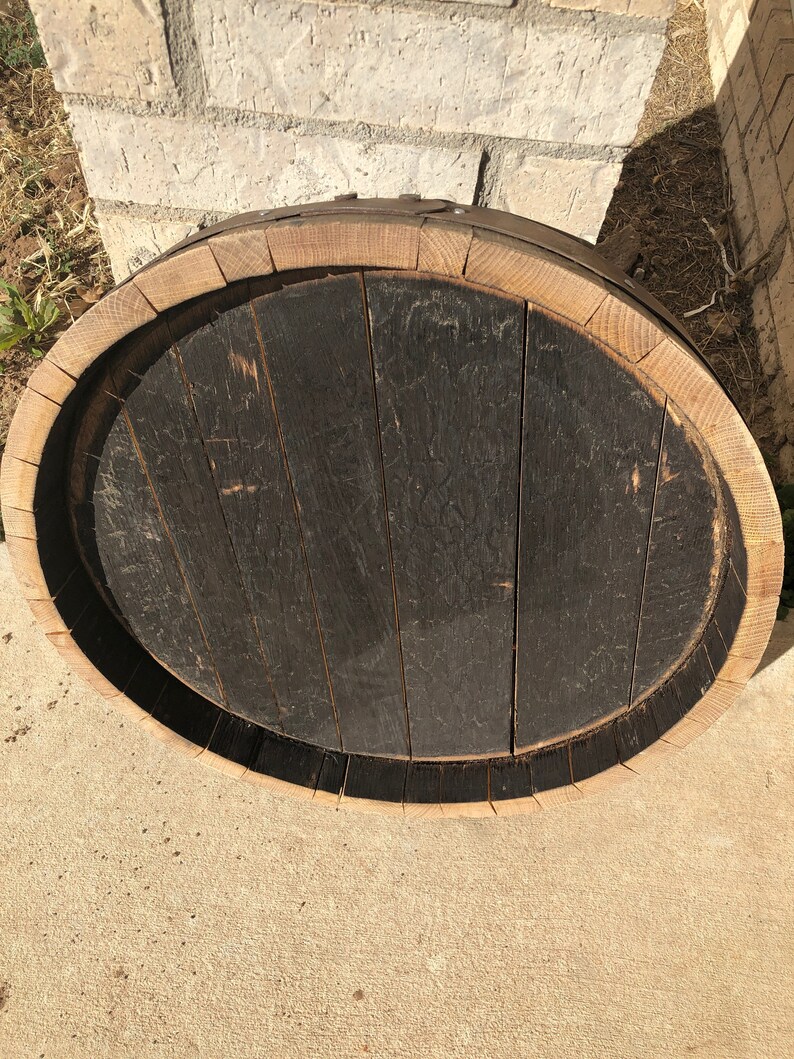 Custom Whiskey Barrel Lid With Iron Strap and Split Monogram - Etsy