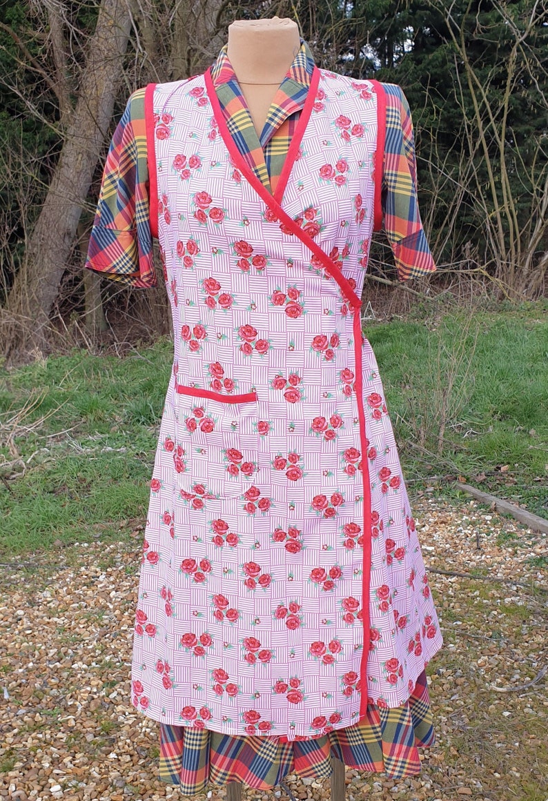 Vintage 1940s Style Wrap Around Apron Pinafore Hand Made Etsy