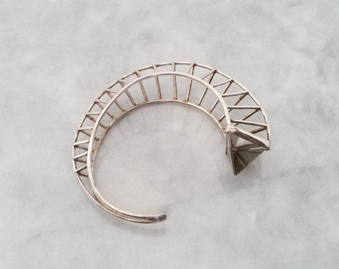 Sterling Silver Cages Cuff/bracelet With Clear Quartz - Etsy