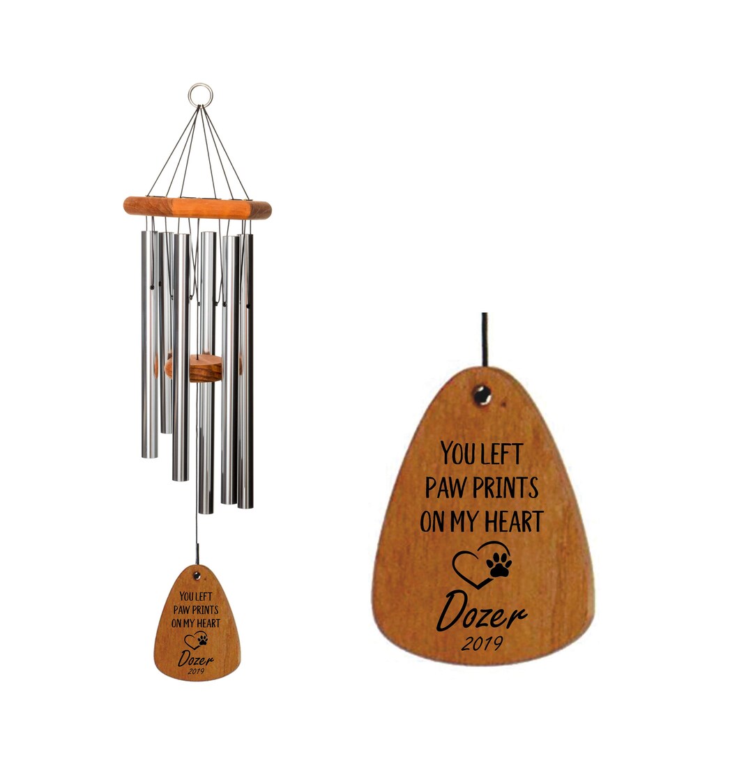 Personalized Pet Memorial Wind Chime | Engraved Paw Prints, Solid Wood ...