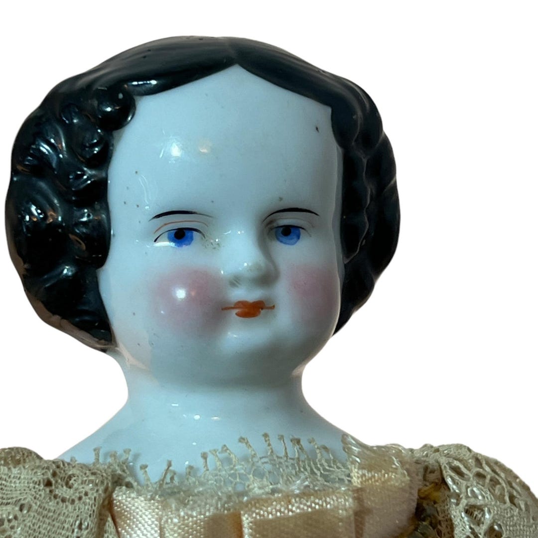 Antique German Dollhouse China Head Doll High Brow Shoulder Head Cloth ...