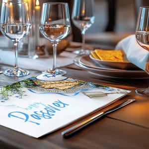 Elegant Passover Placemat Pesach Matza Cover Blue & White Jewish ...