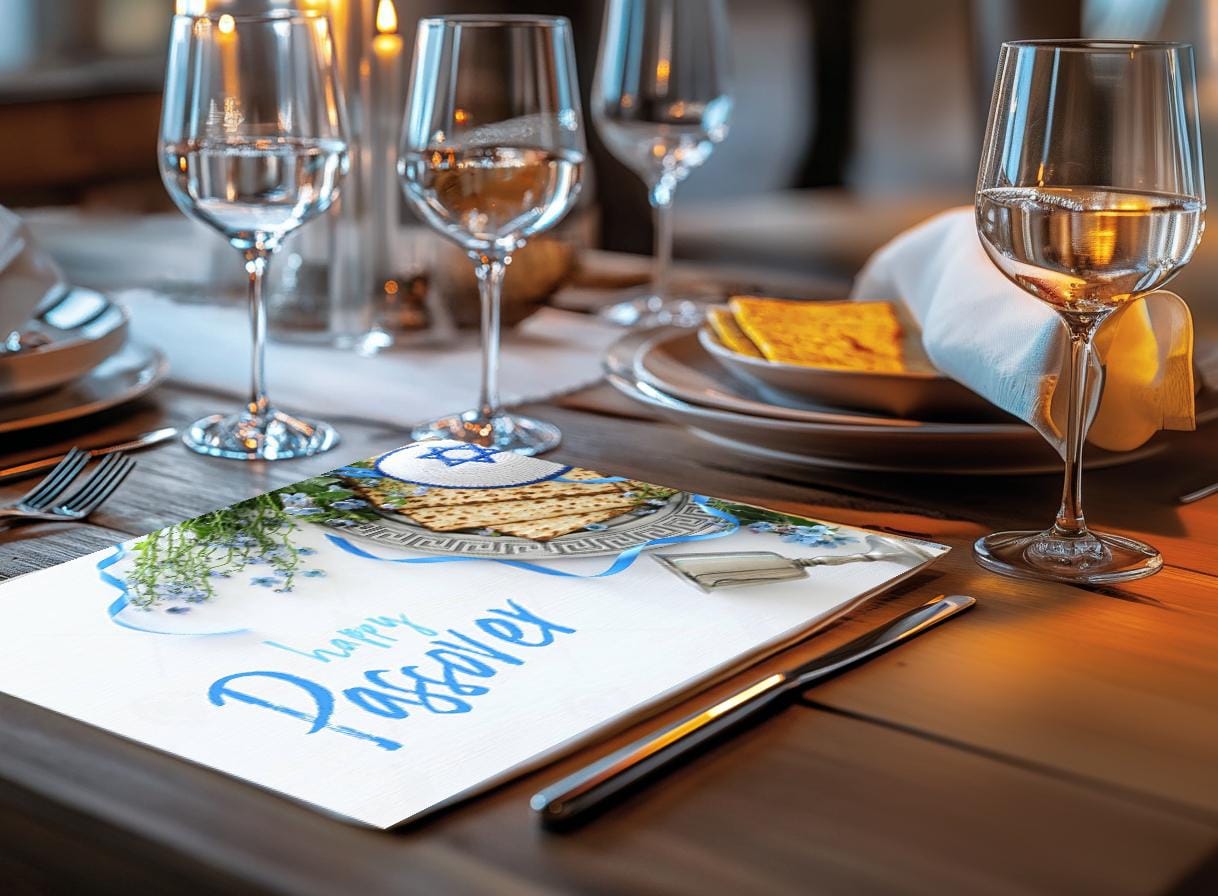 Elegant Passover Placemat Pesach Matza Cover Blue & White Jewish ...