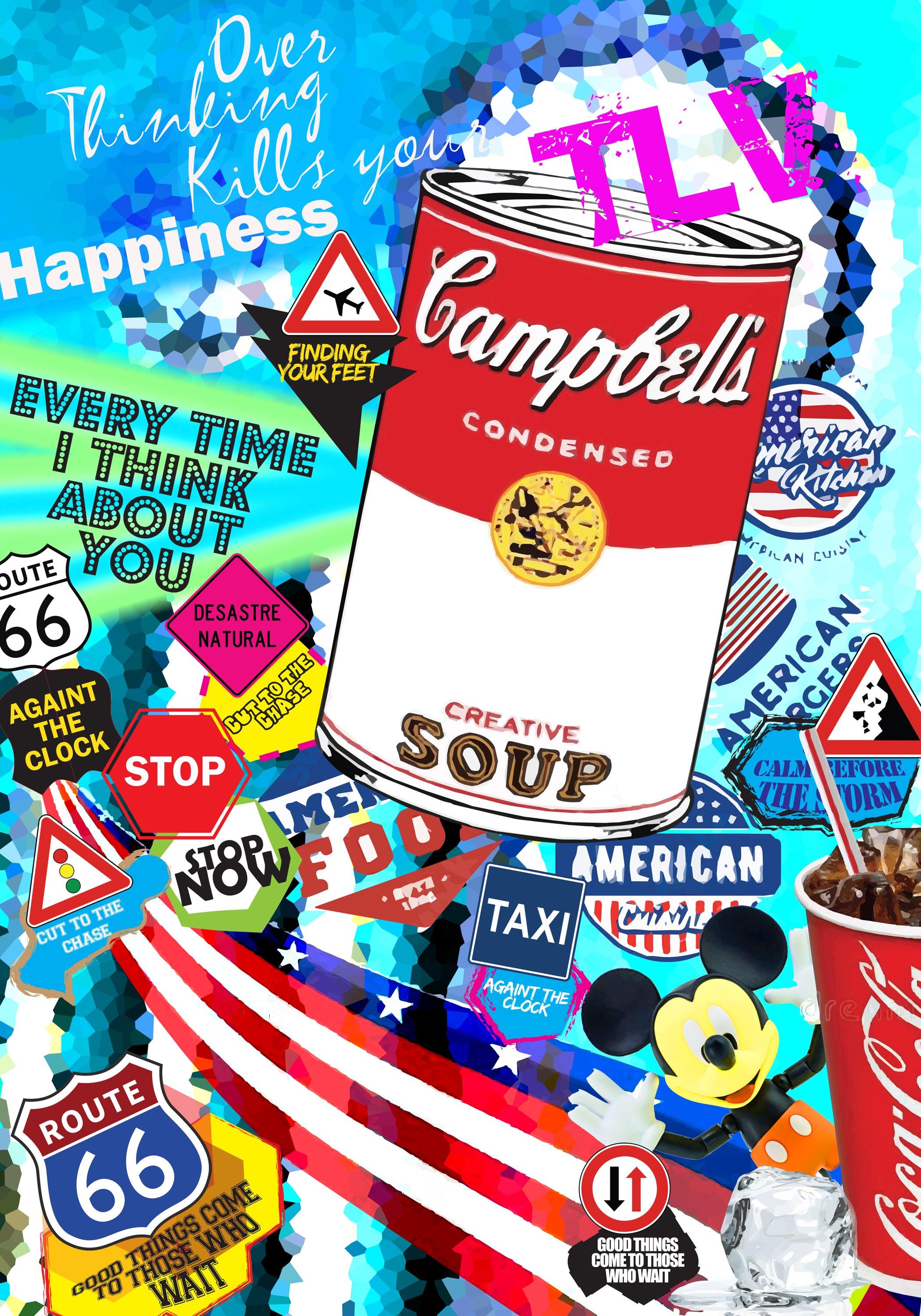 Bold Campbell’s Soup Pop Art Collage | Route 66, Mickey Mouse, Street ...