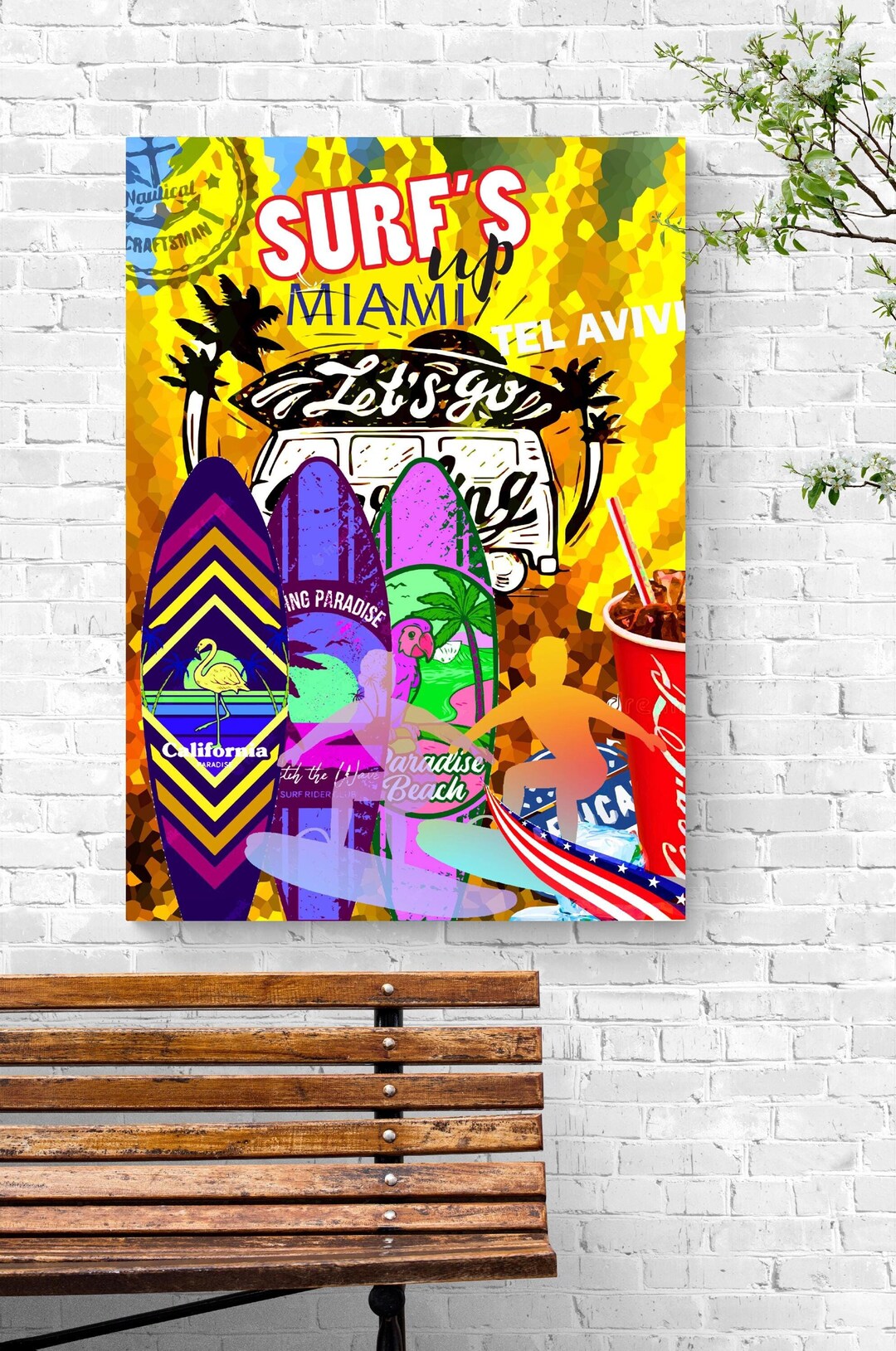 Surfing Pop Art | Beach House Decor | Coastal Wall Art | Colorful ...