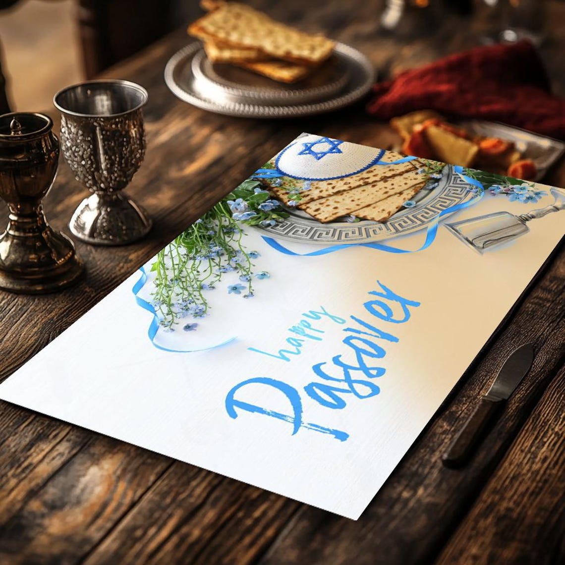 Elegant Passover Placemat Pesach Matza Cover Blue & White Jewish ...
