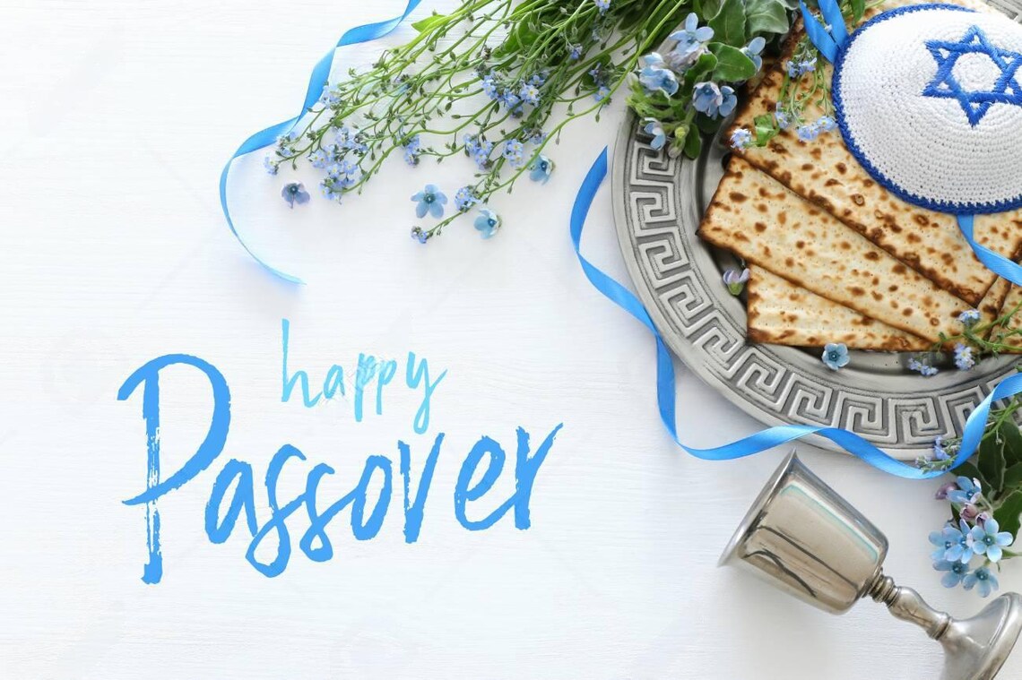Elegant Passover Placemat | Pesach Matza Cover | Blue & White Jewish ...
